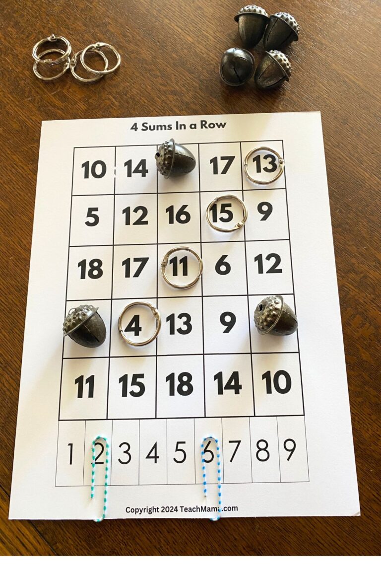Four Sums in a Row: Quick and Easy Math Game - Teach Mama