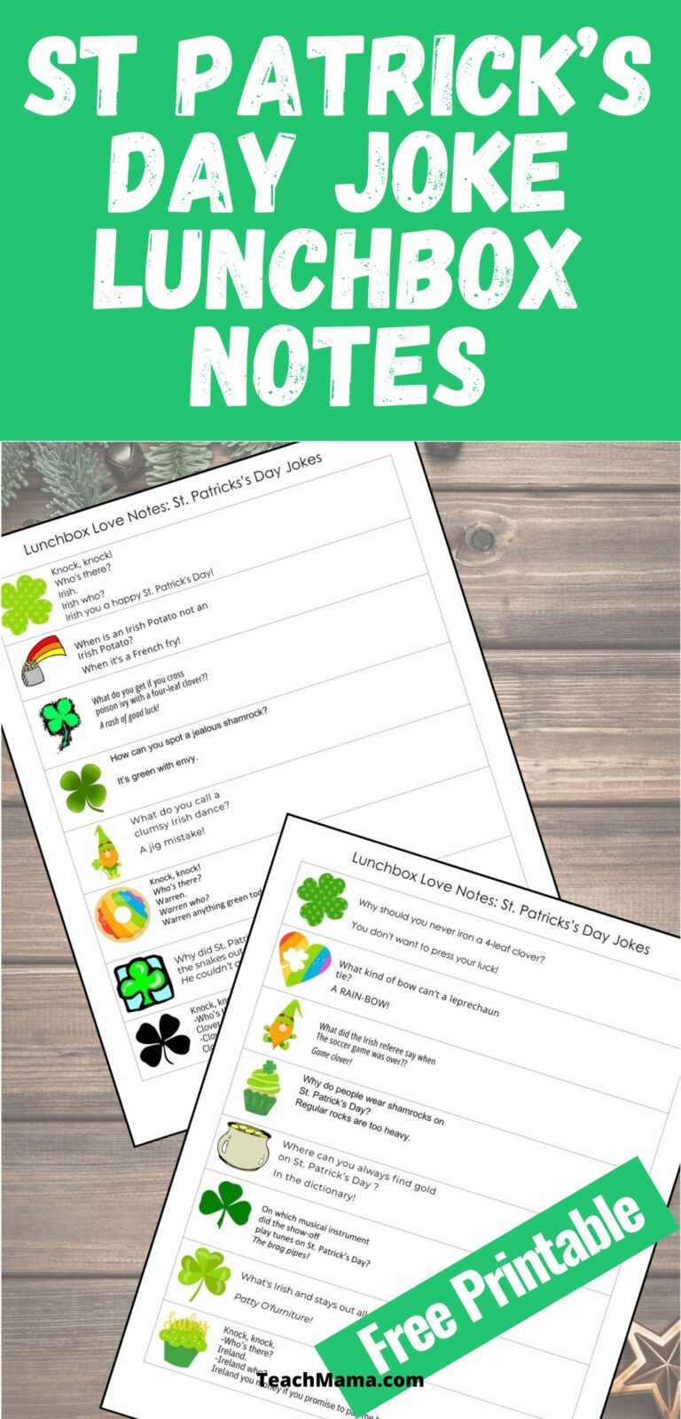 St. Patrick's Day Joke Lunchbox Notes