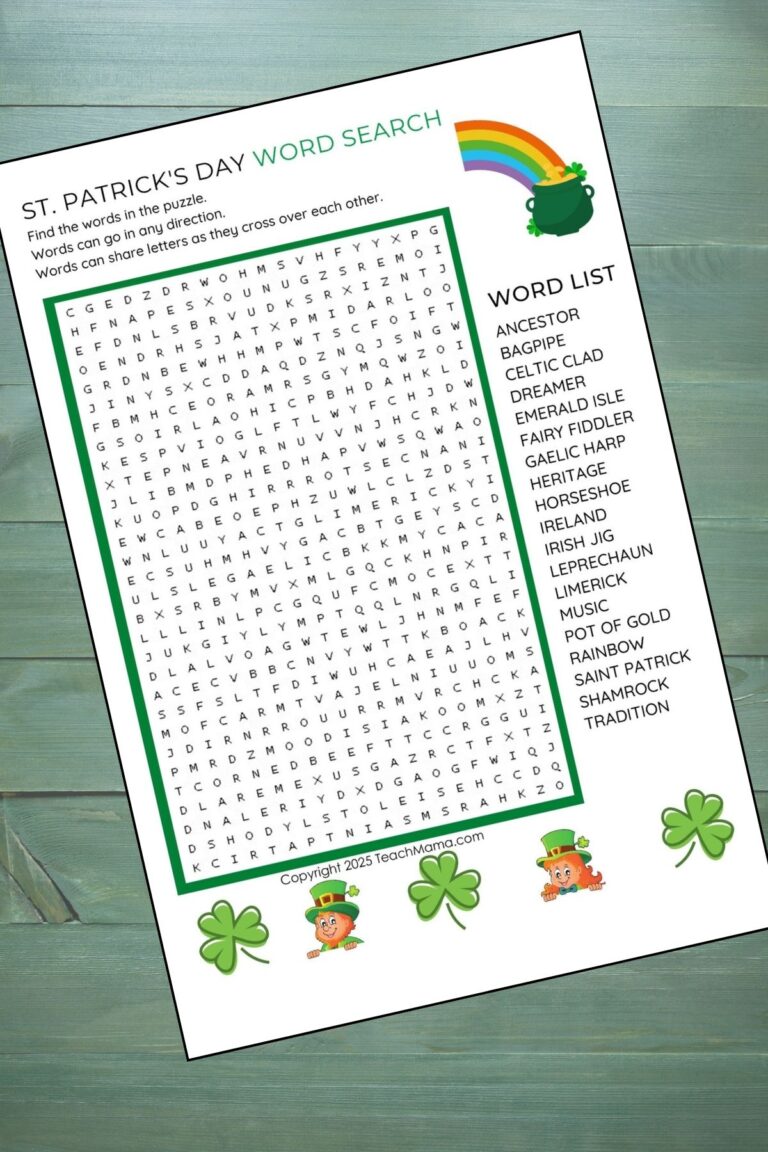 St. Patrick's Day Word Search for Kids - Teach Mama