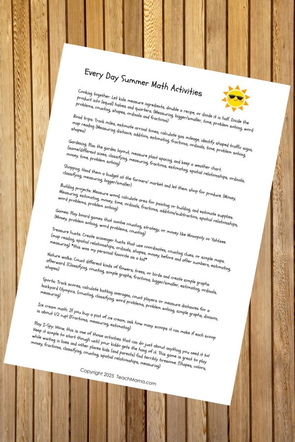 Every Day Summer Math Activities